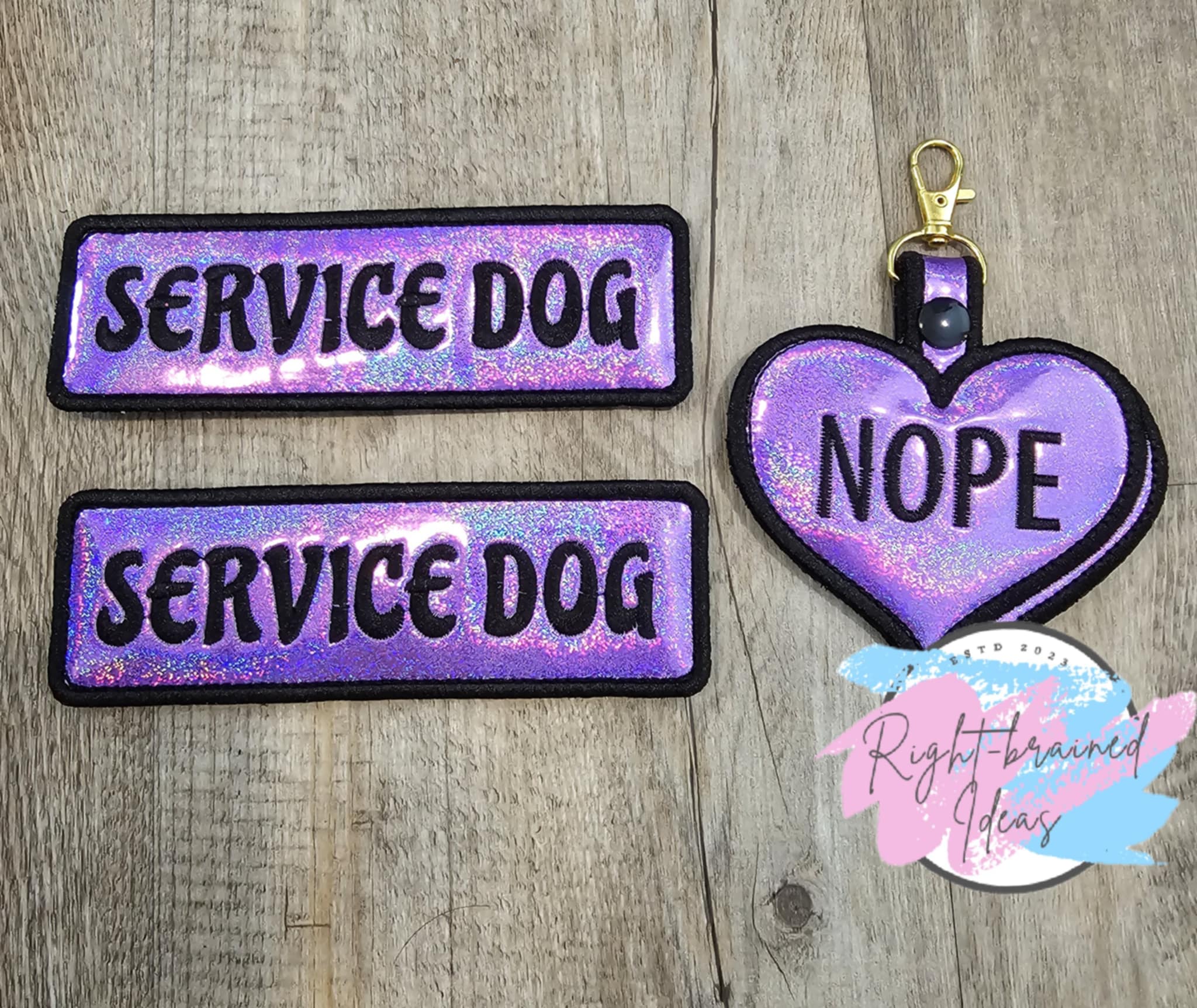 Service Dog Black on Sparkly Purple Holographic Conversation Heart Ins ...