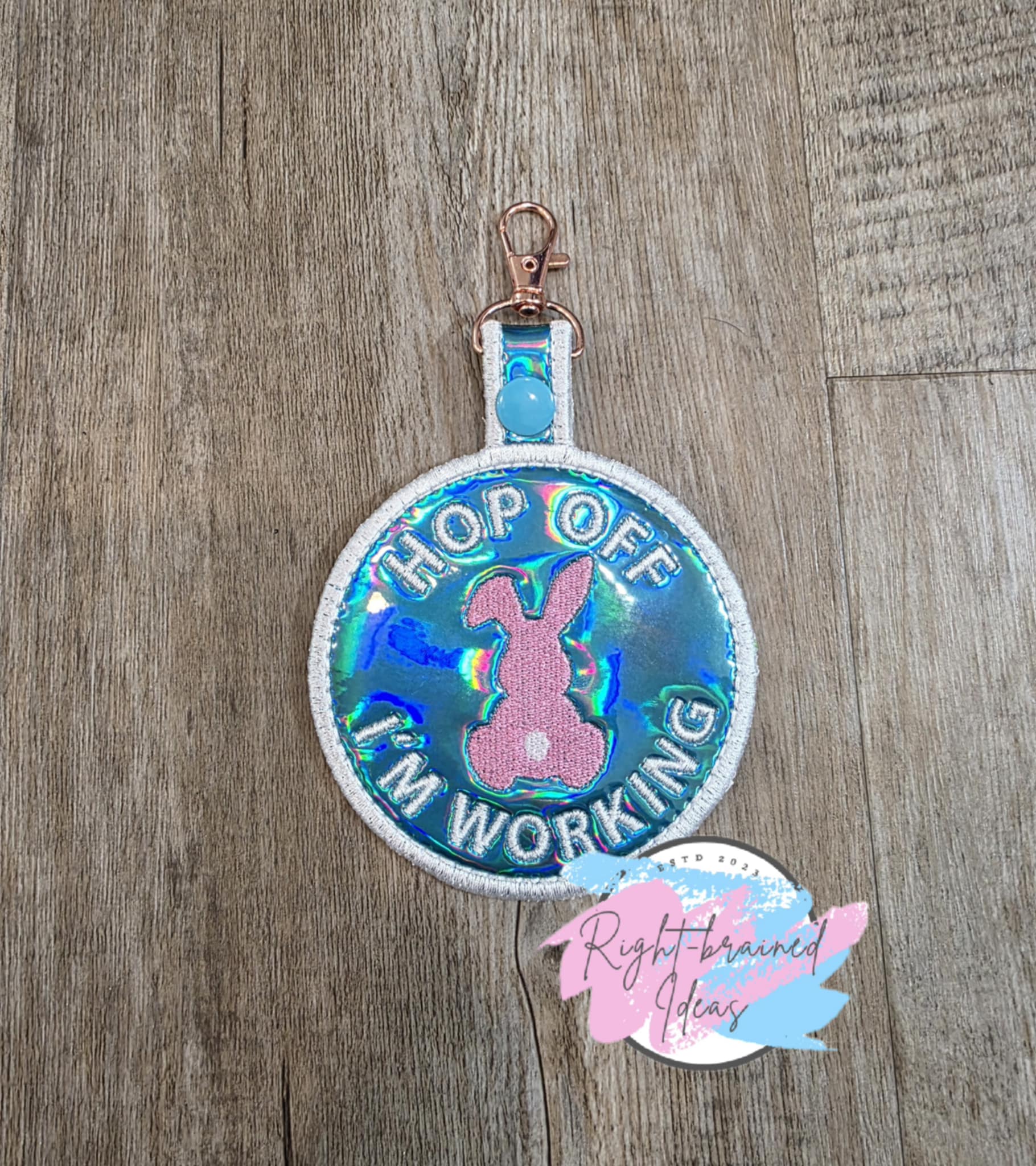 Hop Off, I'm Working White on Teal Holographic Vinyl Patch Tab – Right ...